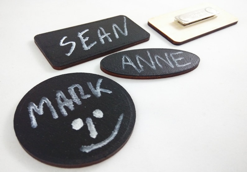 Chalkboard Magnetic Name Tags, Reusable Plywood Name Badges, Set of 10 ...