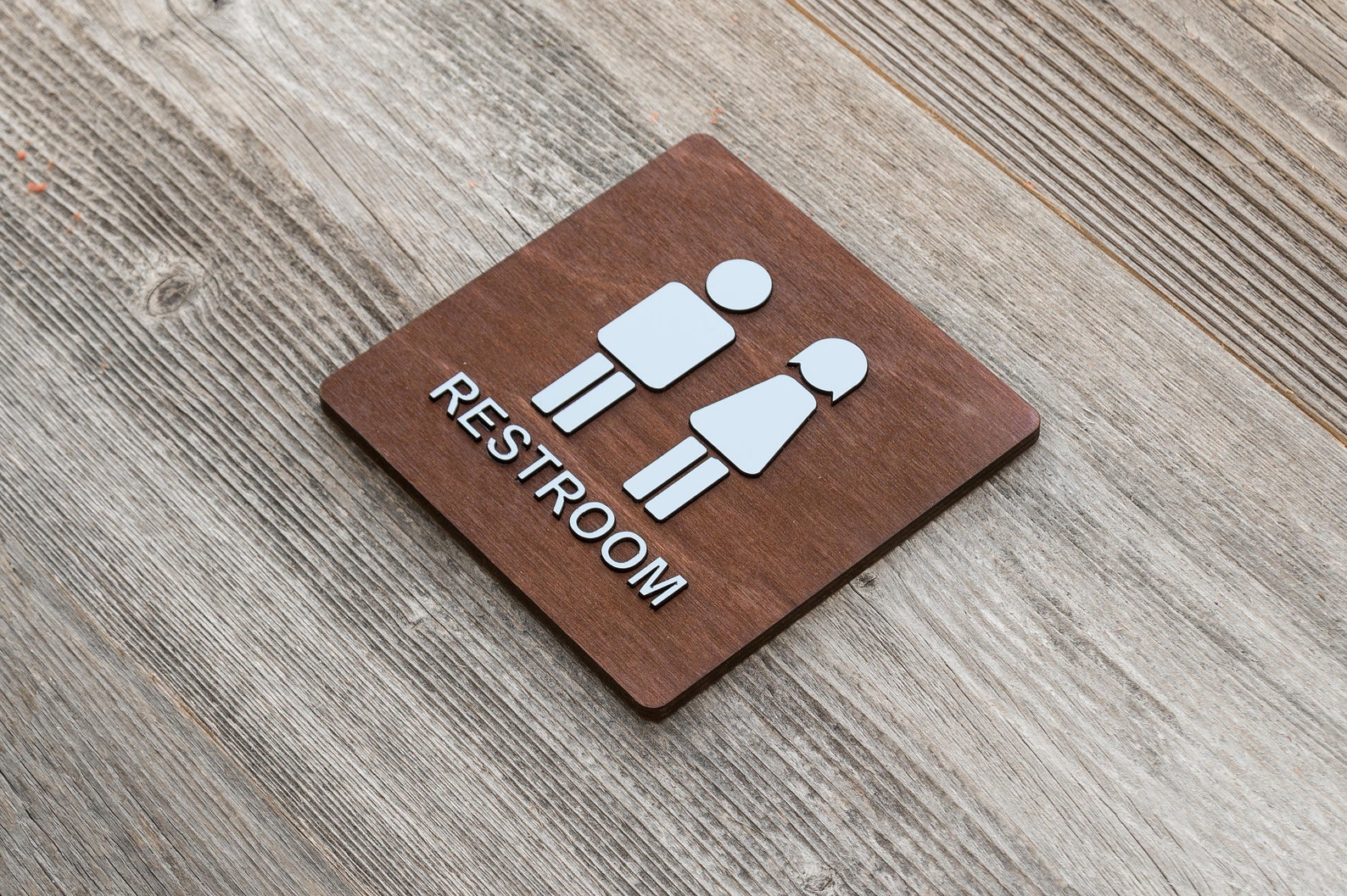 Wooden Unisex Restroom Door Signs With Faux Metal Insert. | Etsy