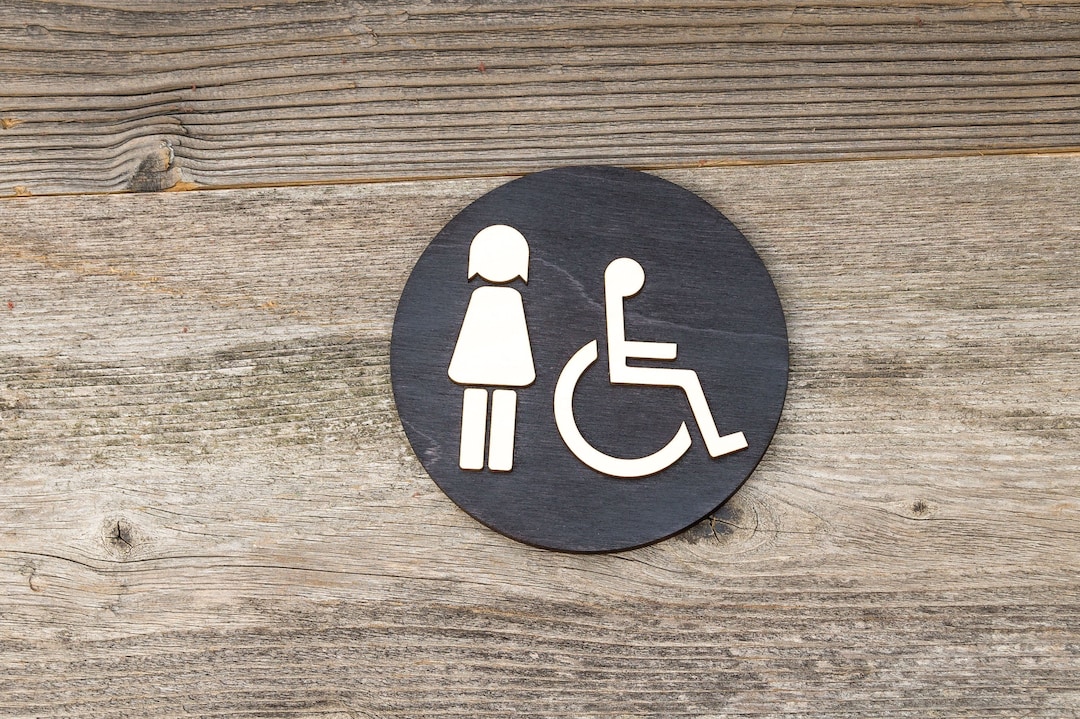 Round Wooden Women & Handicapped Restroom Door Sign. Rustic Toilet ...