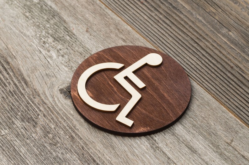 Round Wooden Handicapped Restroom Door Sign. Rustic Toilet Plaque ...