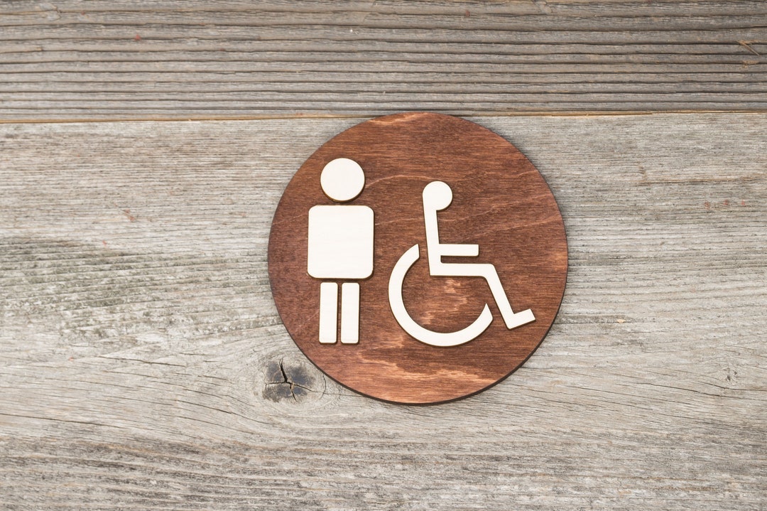 Round Wooden Men & Handicapped Restroom Door Sign. Rustic Toilet Plaque ...