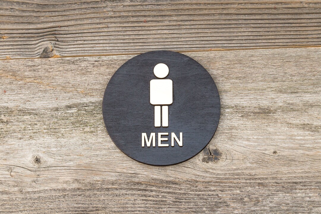 Round Wooden Men Restroom Door Sign. Rustic Toilet Plaque. Handmade WC ...