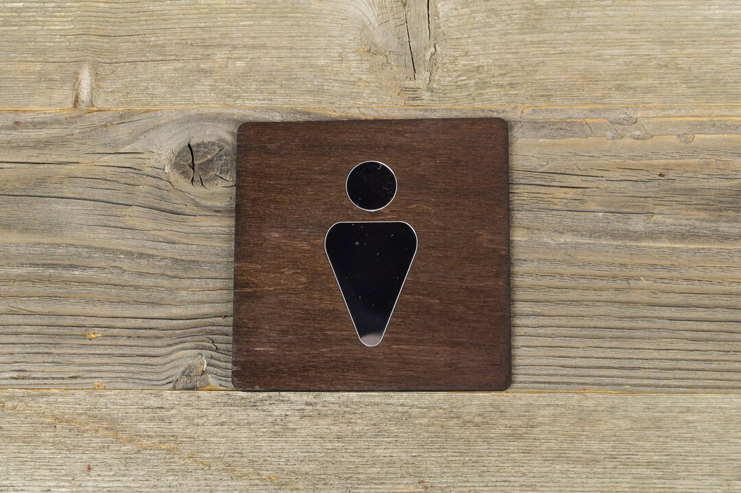Men Restroom Door Sign With Mirror Insert. Modern Wooden Bathroom Signs ...