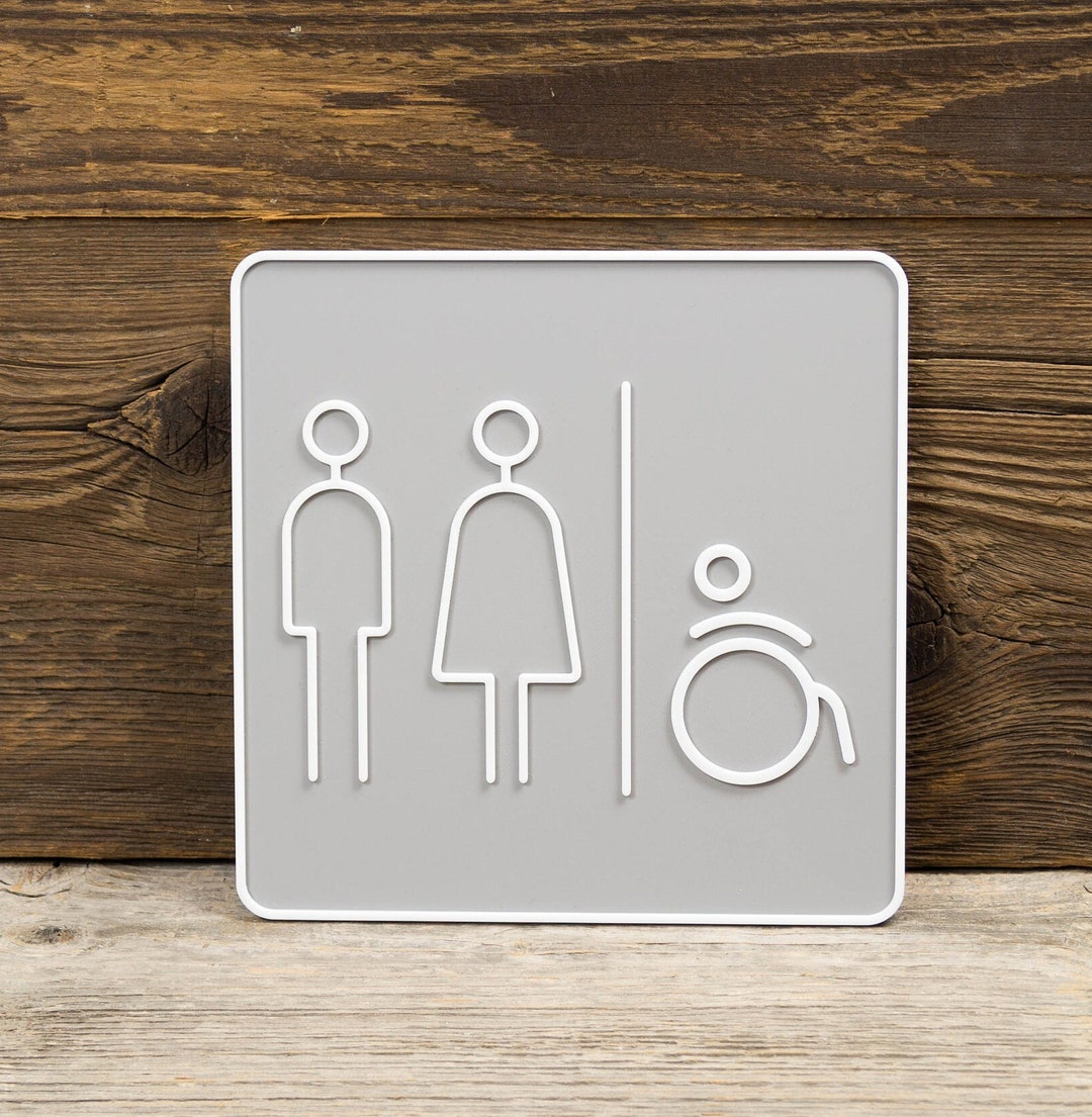 Modern 3D Printed Unisex and Disabled Restroom Sign - Sleek Bathroom ...