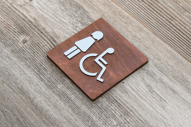 Wooden Women & Disabled Restroom Door Signs With Faux Metal - Etsy
