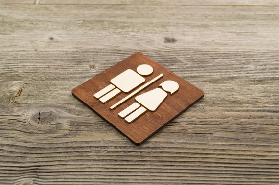 Wooden Unisex Restroom Door Sign. Rustic Toilet Plaque. | Etsy