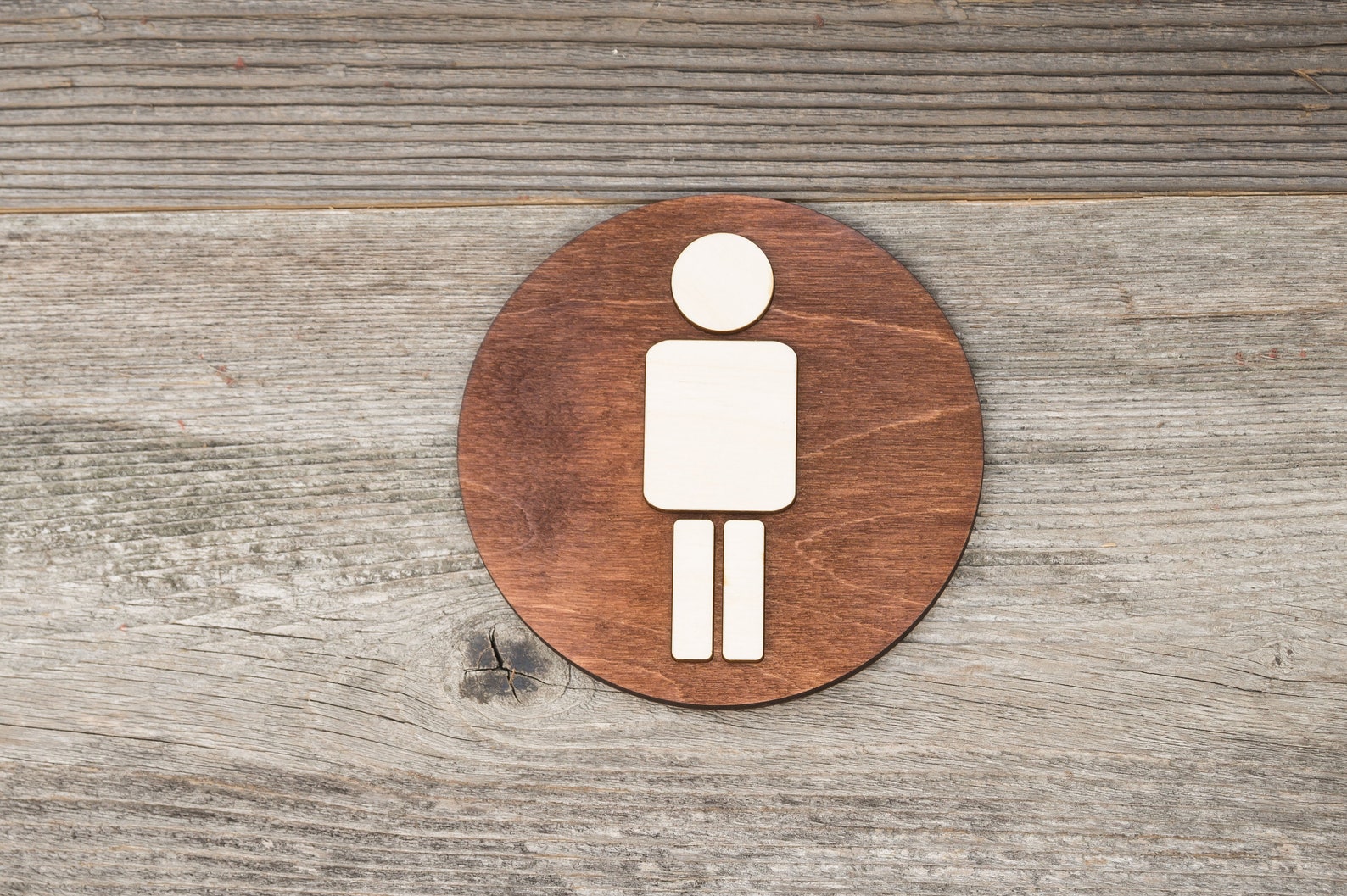 Round Toilet Door Sign. Wooden Rustic Restroom Signs Set. | Etsy