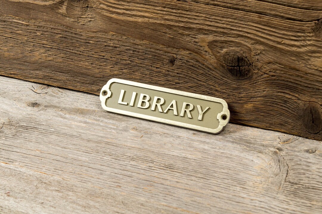 Library Door Sign Cold Cast Brass Sign. Vintage Style Door Plaque. for ...