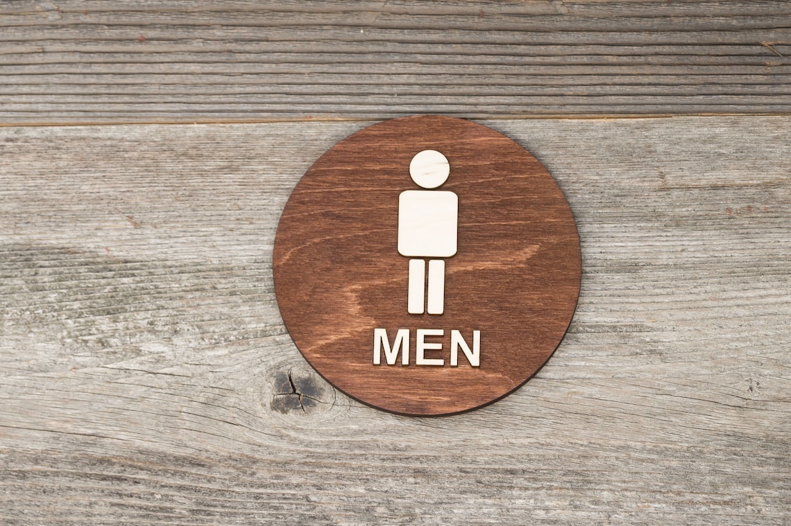 Round Wooden Men Restroom Door Sign. Rustic Toilet Plaque. | Etsy