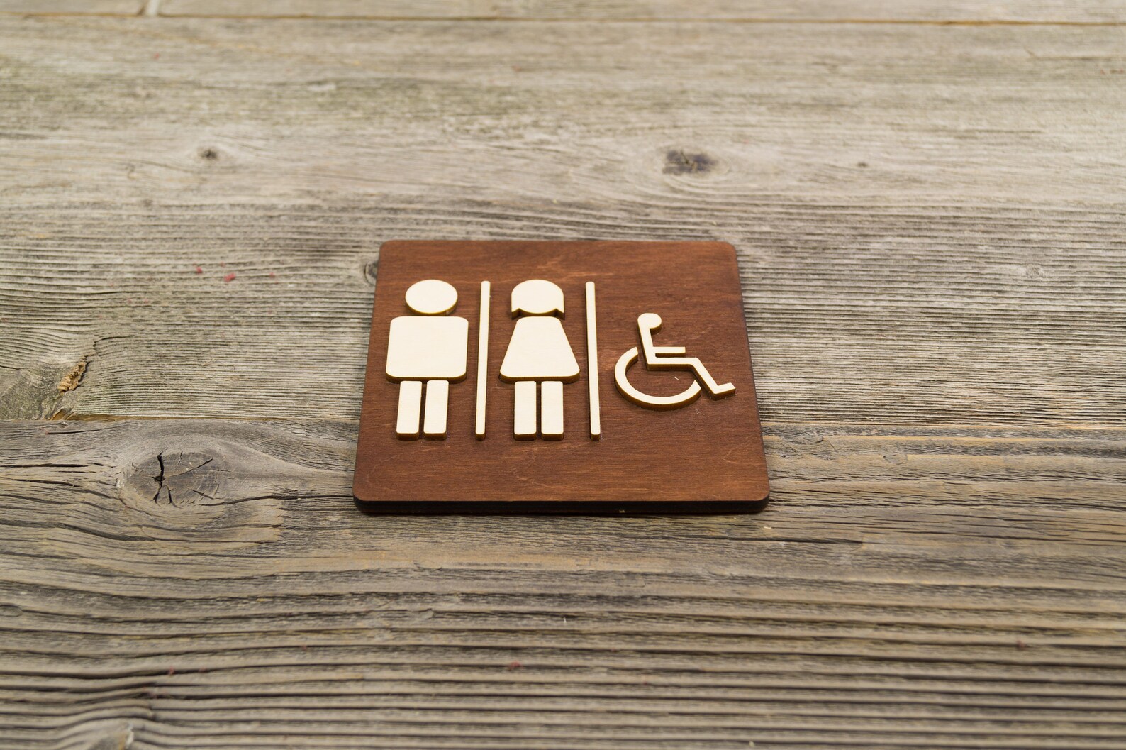 Wooden Unisex & Handicapped Restroom Door Sign. Rustic Toilet Plaque ...