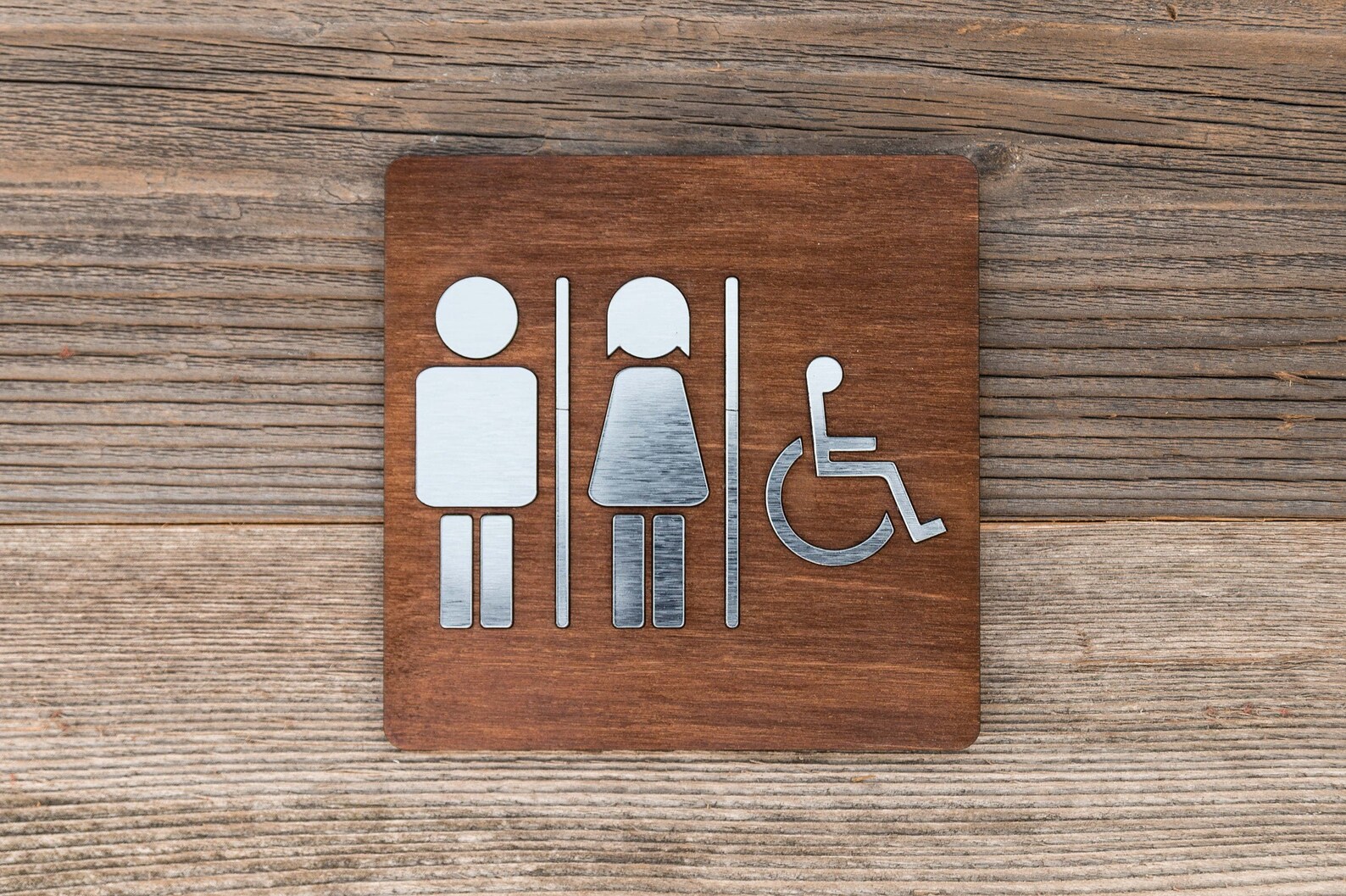Wooden Unisex & Disabled Restroom Door Signs With Faux Metal - Etsy