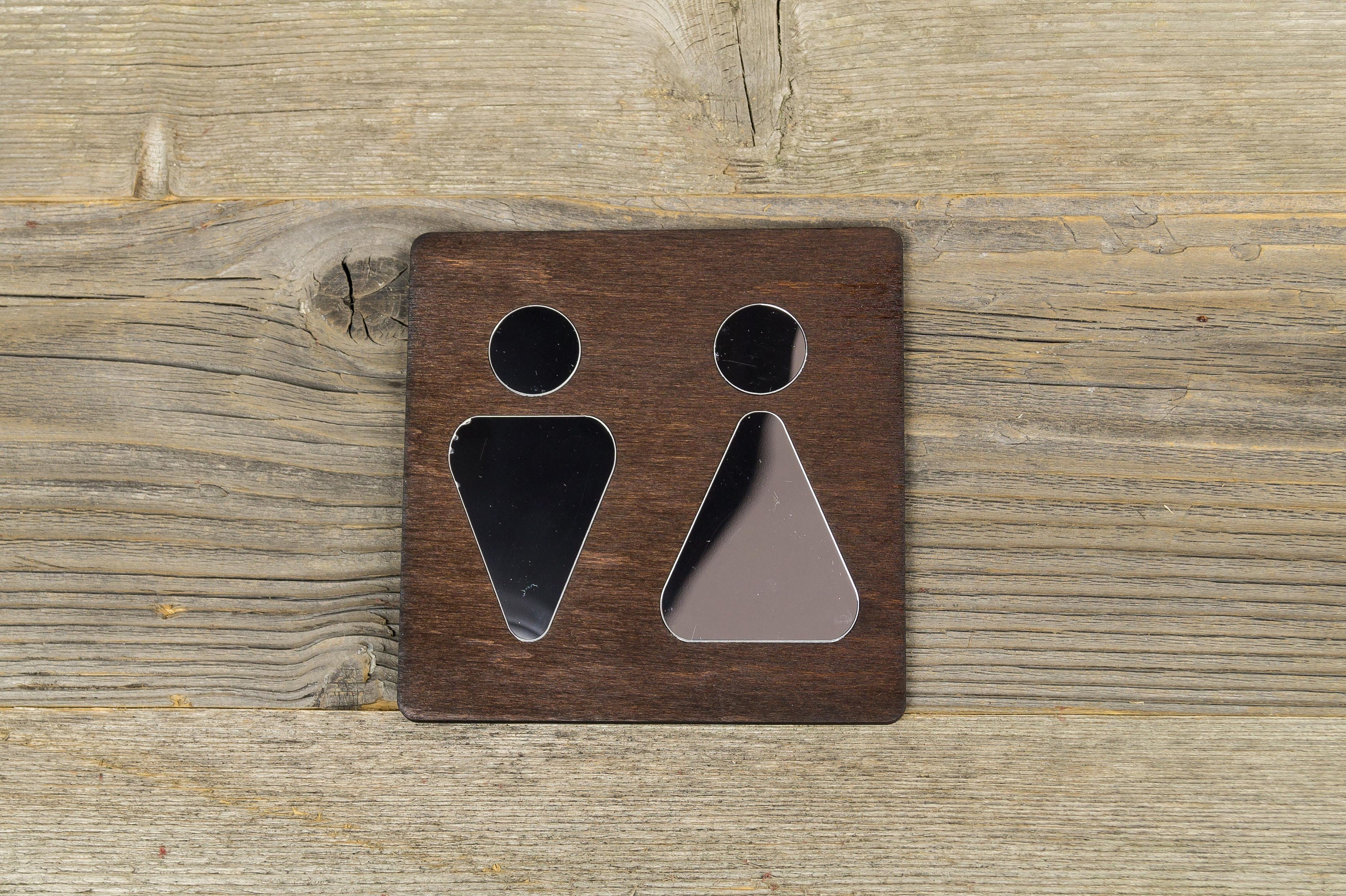 Toilet Door Sign With Mirror Insert. Modern Wooden Bathroom | Etsy