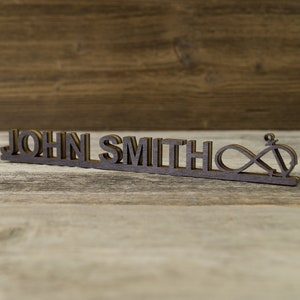 Personalised Wooden Desk Name Plate. Infinity Anchor. Custom Last Name ...