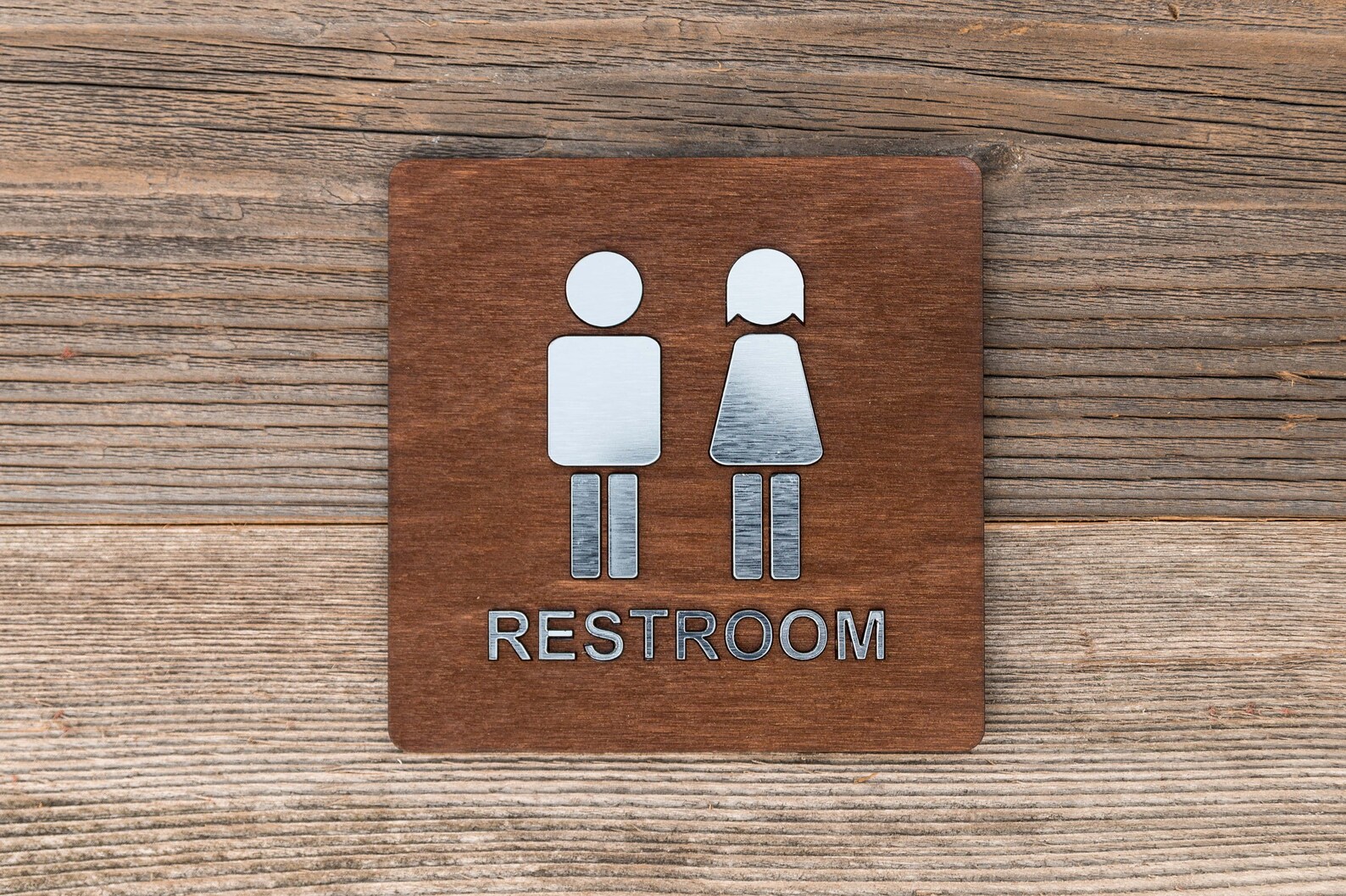 Wooden Unisex Restroom Door Signs With Faux Metal Insert. | Etsy