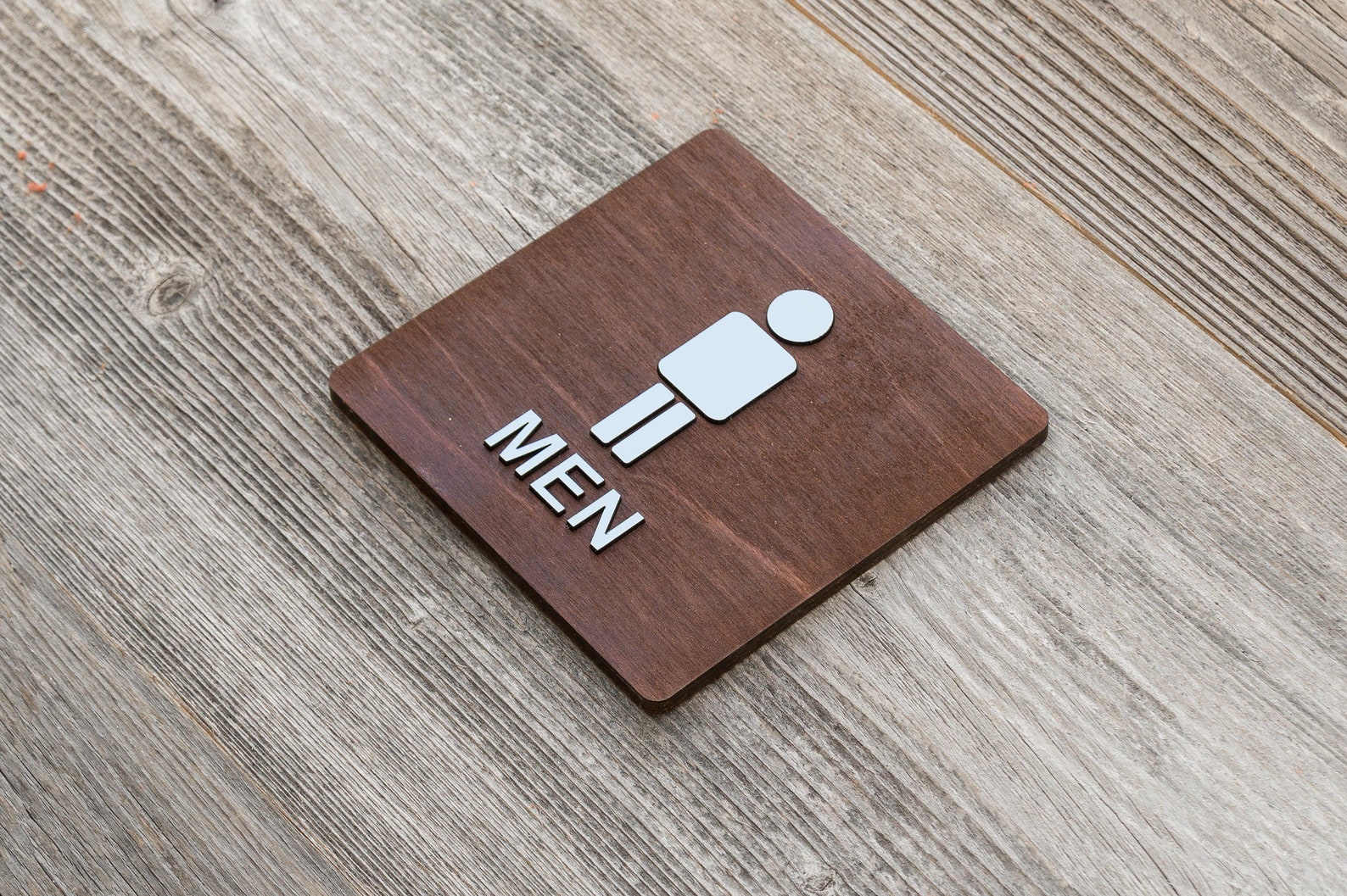 Wooden Men Restroom Door Signs With Faux Metal Insert. Brushed | Etsy