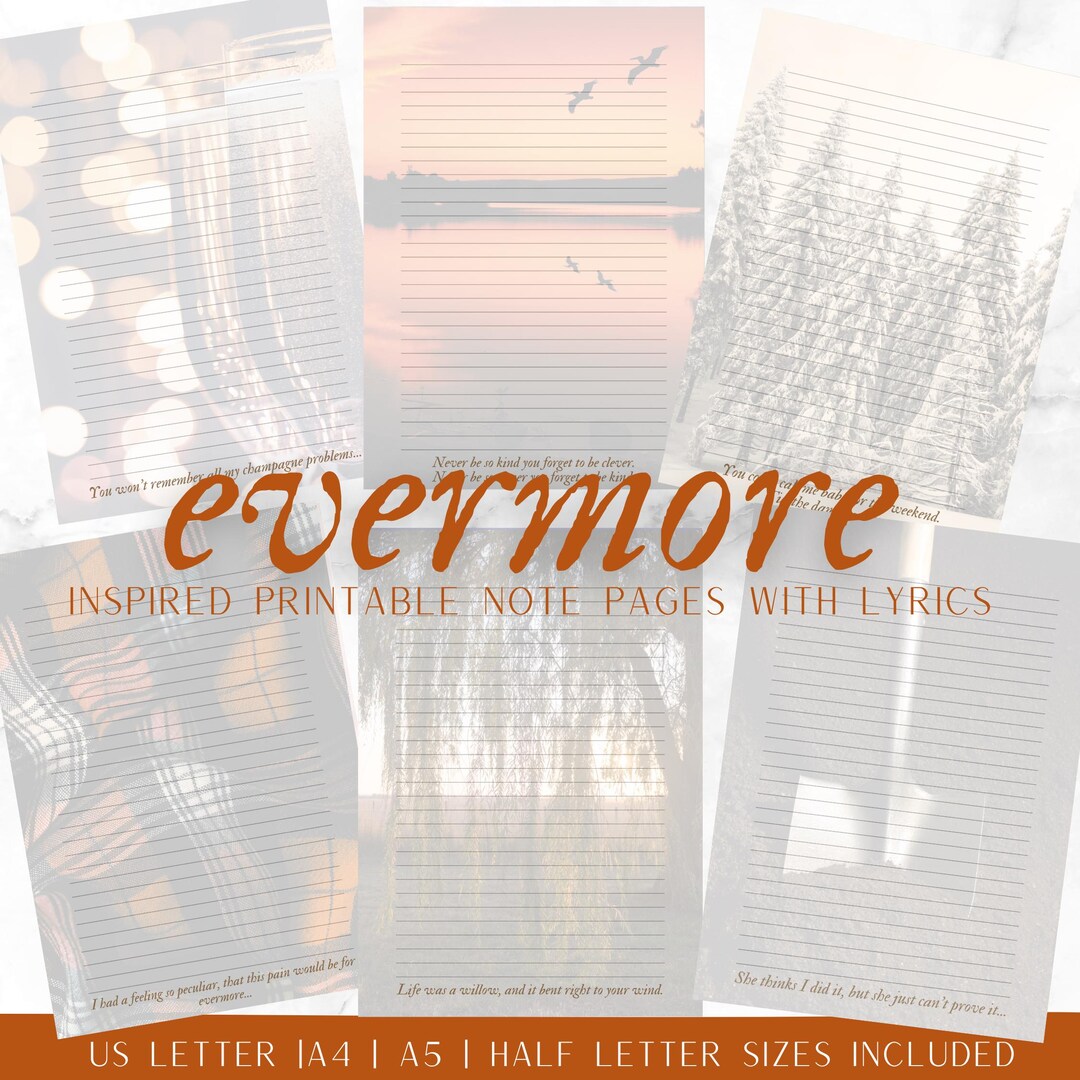 Taylor Swift Evermore Inspired Printable Note Pages, Swiftie Gift ...