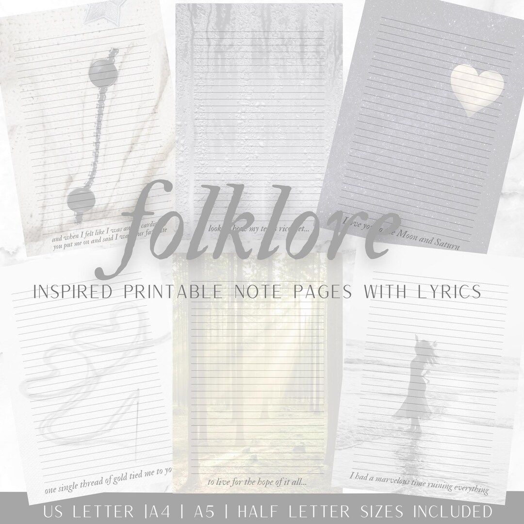 Taylor Swift Folklore Inspired Printable Note Pages, Digital Download ...
