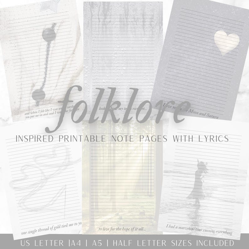 Taylor Swift Folklore Inspired Printable Note Pages, Digital Download ...