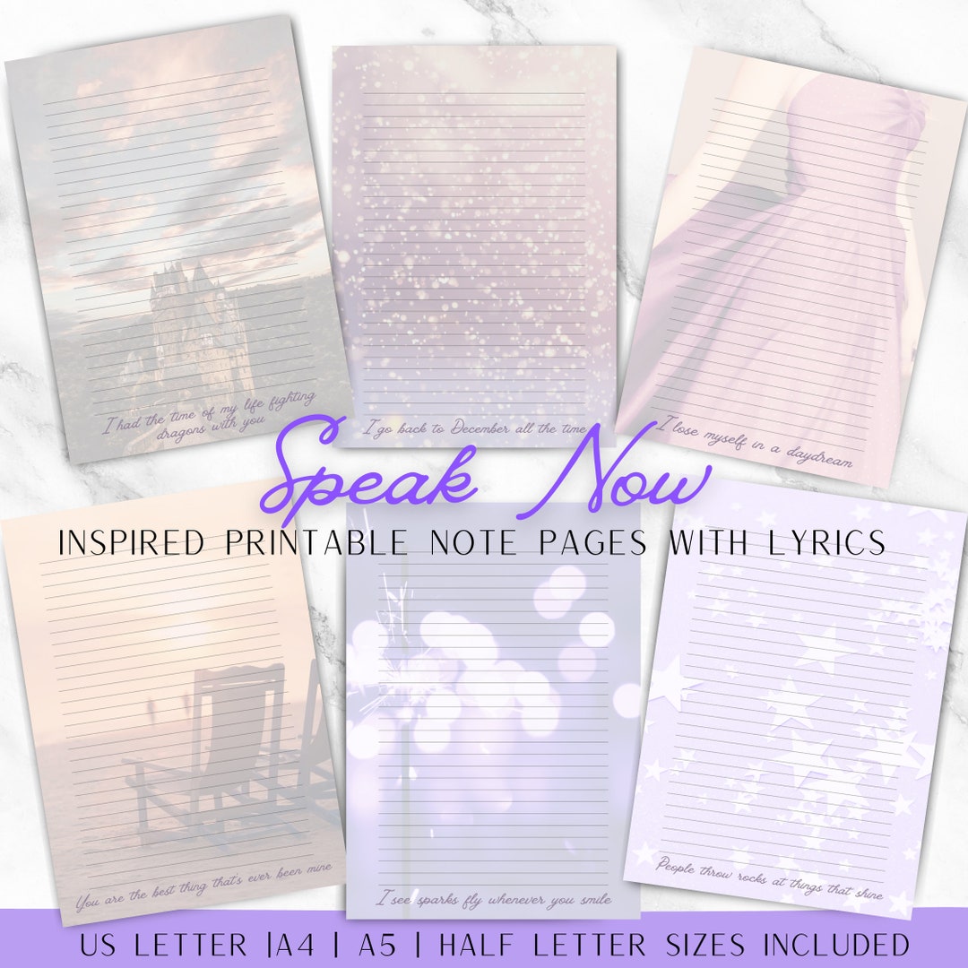 Printable Speak Now Album Inspired Note Pages, Taylor Swiftie Gift ...