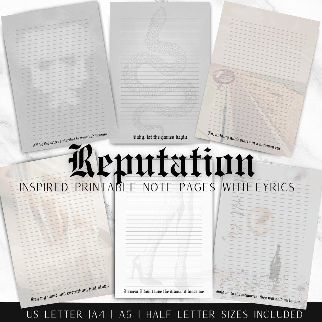 Printable Reputation Album Inspired Note Pages, Taylor Swiftie Gift ...