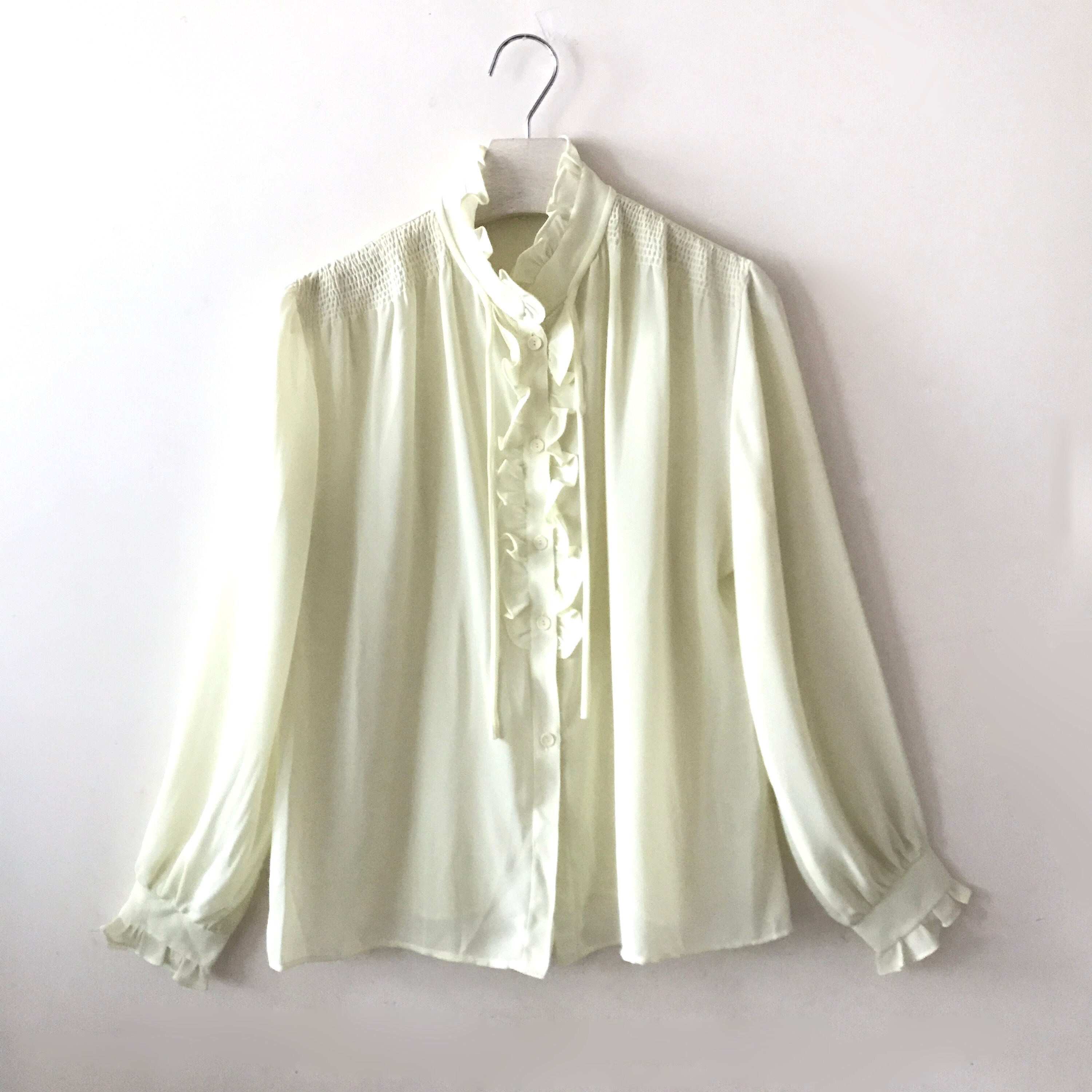 Ruffle Blouse Pale Yellow Vintage Blouse Secretary Blouse Granny Blouse ...