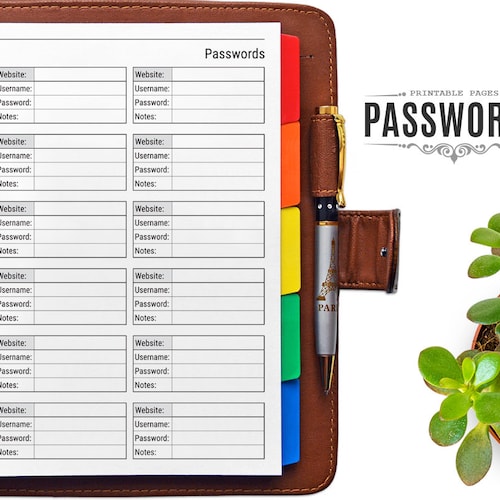 My Passwords Tracker Printable Planner Insert Page. A4 | Etsy