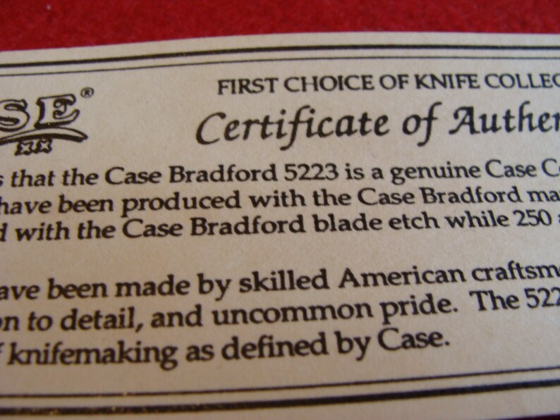 Case Classic Certificates of Authentication Buyer's Choice (5.00 Each ...