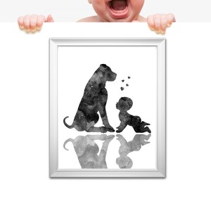Rottweiler Wall Decor, Baby With a Dog, Watercolor Print, Baby Shower ...