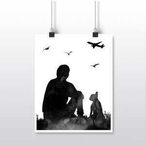 Man and Dog Art, Man and Boston Terrier, Black Watercolor, Gift for Him ...