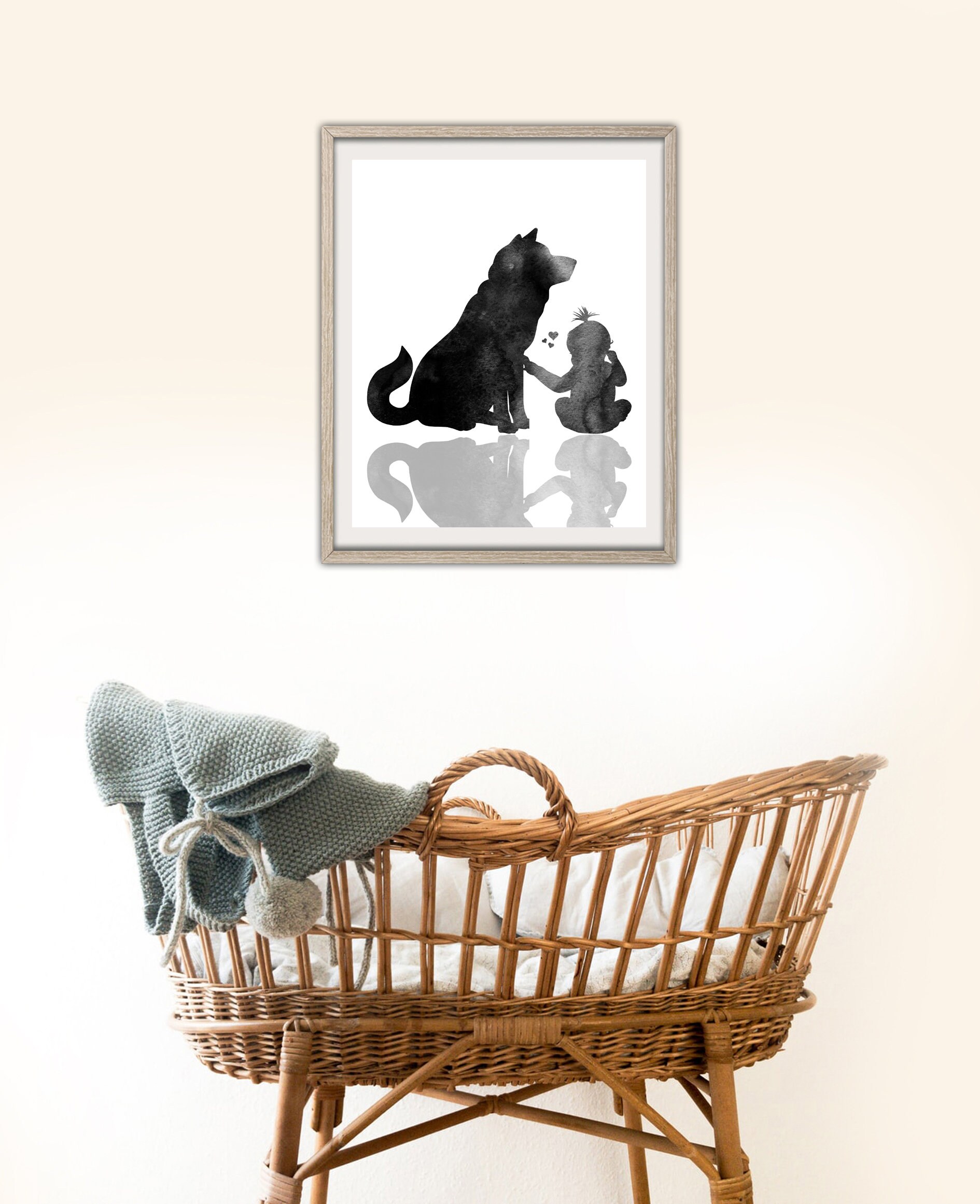 Nursery Room Decor, Baby and Dog Print, Dog Watercolor, Baby Sitting ...