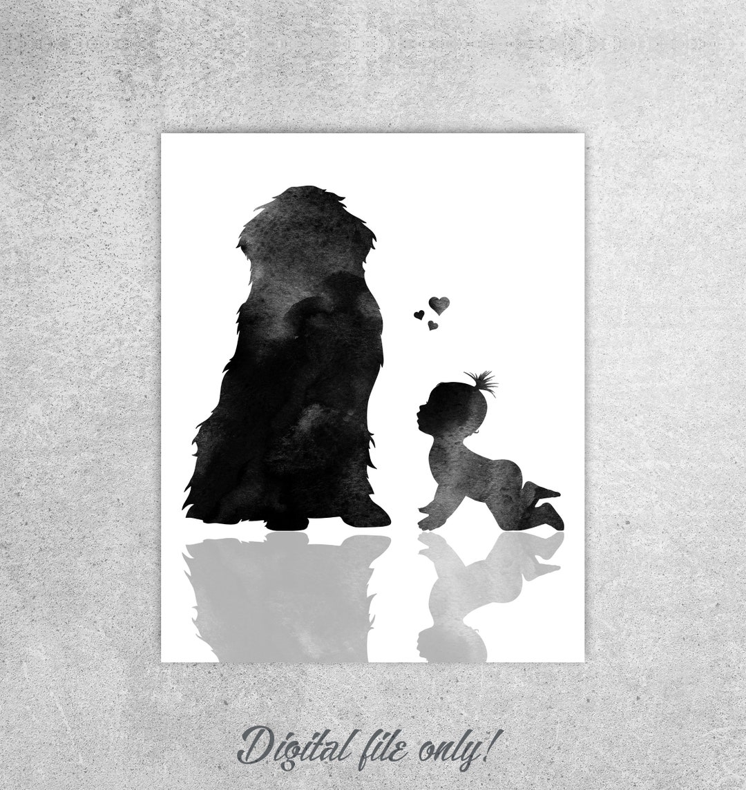 Baby and Dog Print, Newfoundland Wall Art, Baby Room Decor, Watercolor ...