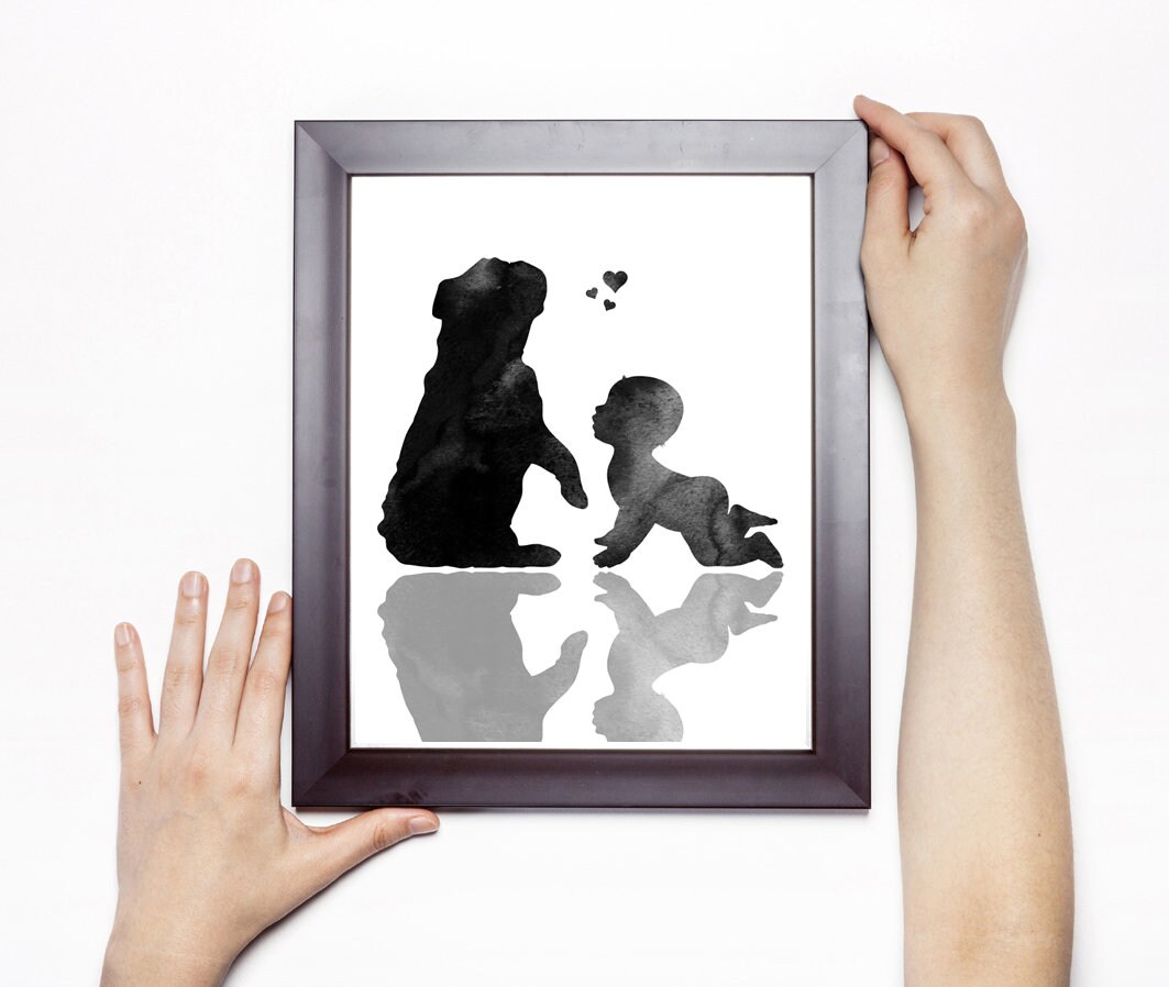 English Bulldog Art Baby and Dog Print Baby Room Décor Baby | Etsy