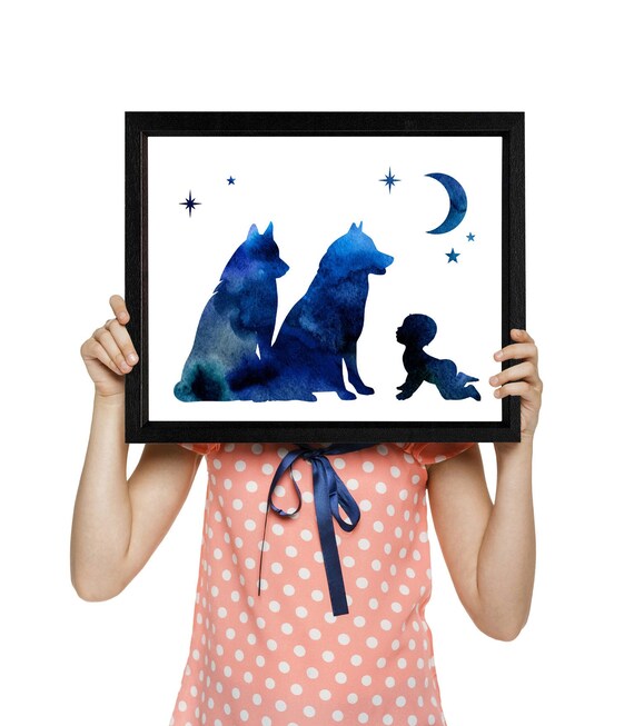 Baby with 2 huskies Husky wall decor Baby print Love print | Etsy