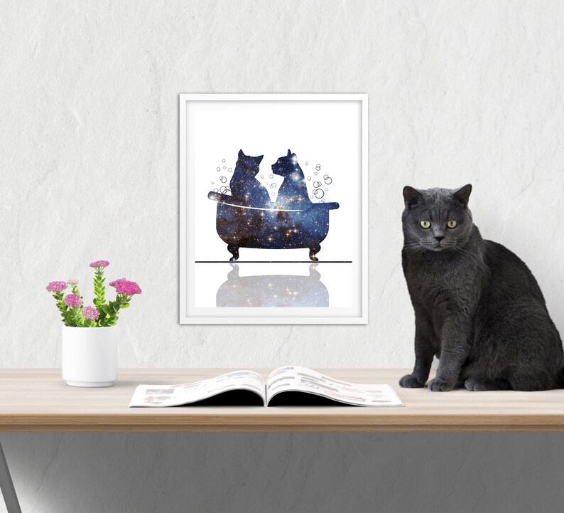Bathroom Decor Two Cats in Tub Prints Cat Lovers Gift Bath - Etsy