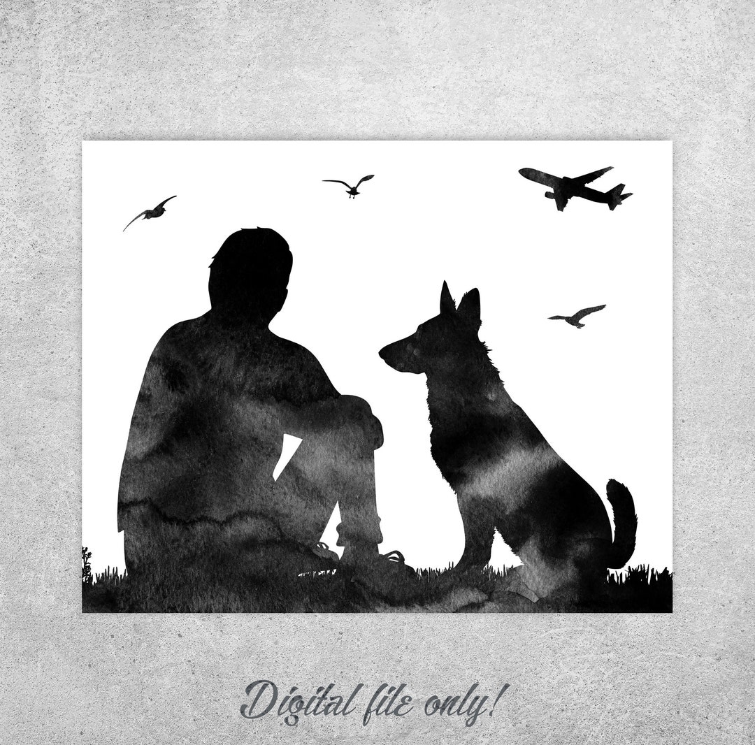 German Shepherd Print, Man and Dog Art, Gift for Him, Digital Wall Art ...