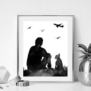 Man and Dog Art, Man and Boston Terrier, Black Watercolor, Gift for Him ...