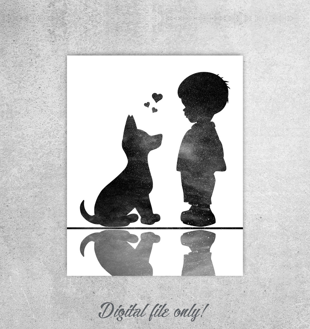 Little Boy With a Puppy Shepherd Print, Nursery Decor, Dog Print ...