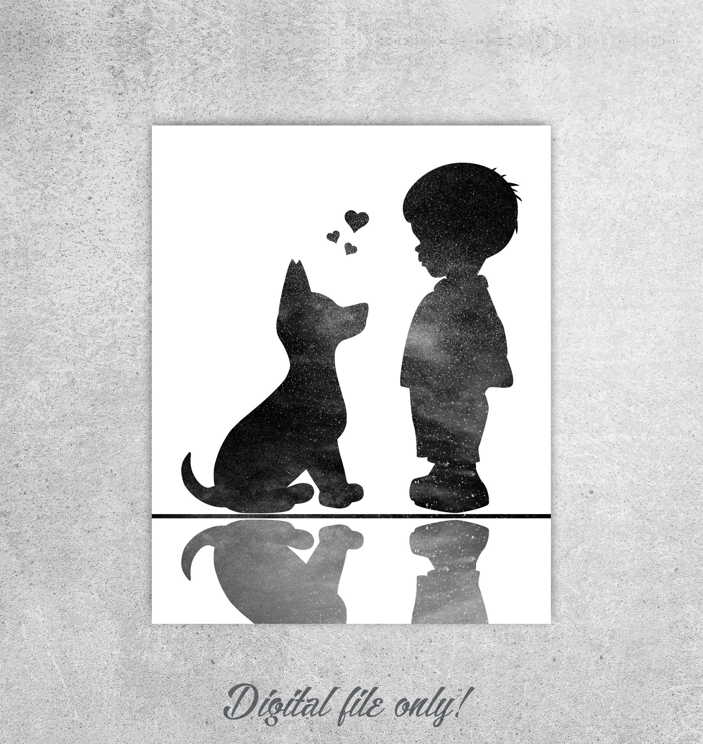Little Boy With a Puppy Shepherd Print Nursery Decor Dog - Etsy