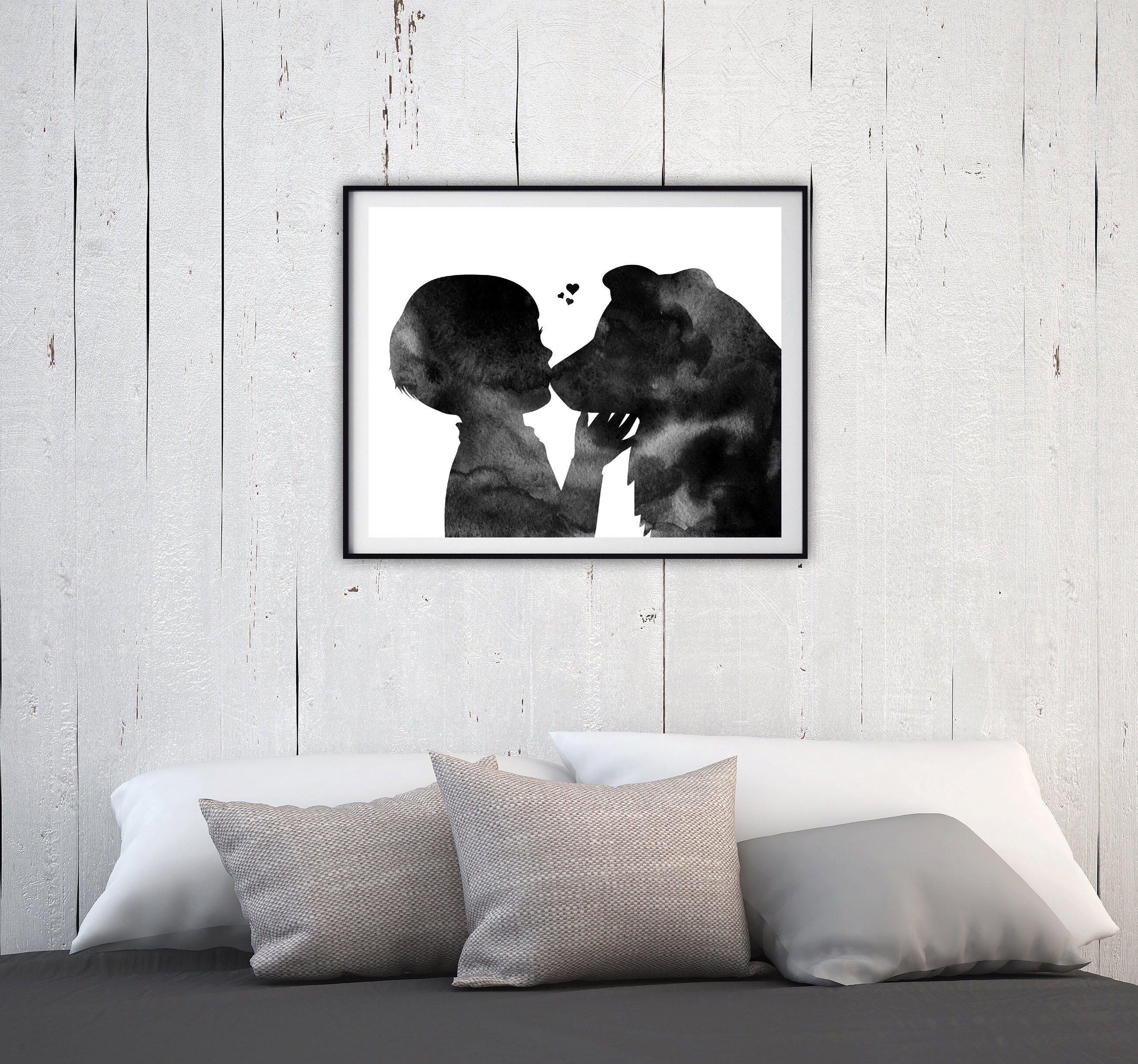 Nursery art print Little boy with dog Australian shepherd | Etsy