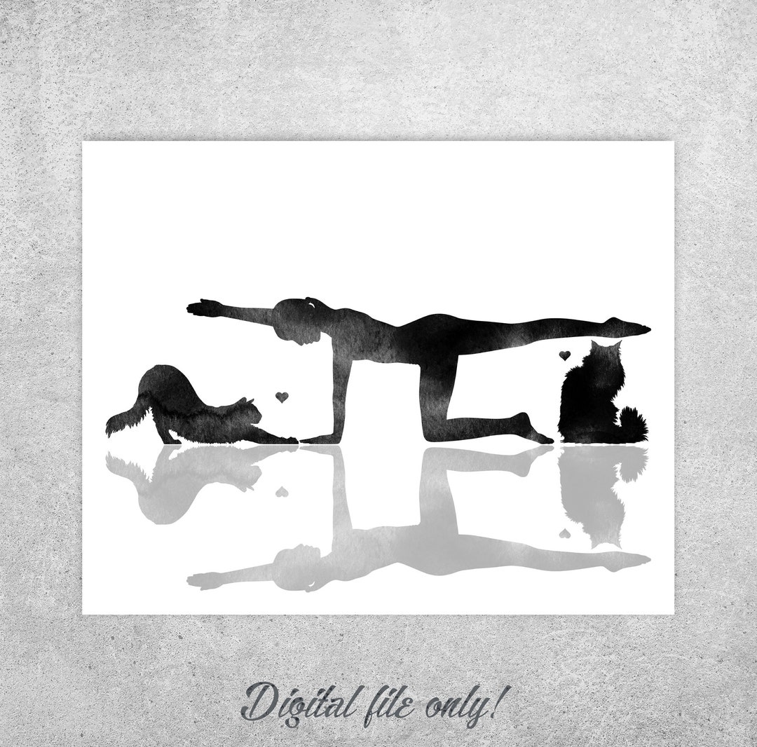 Yoga Wall Art, Balancing Cat Cow Pose, Black and White, DIY Pintable ...