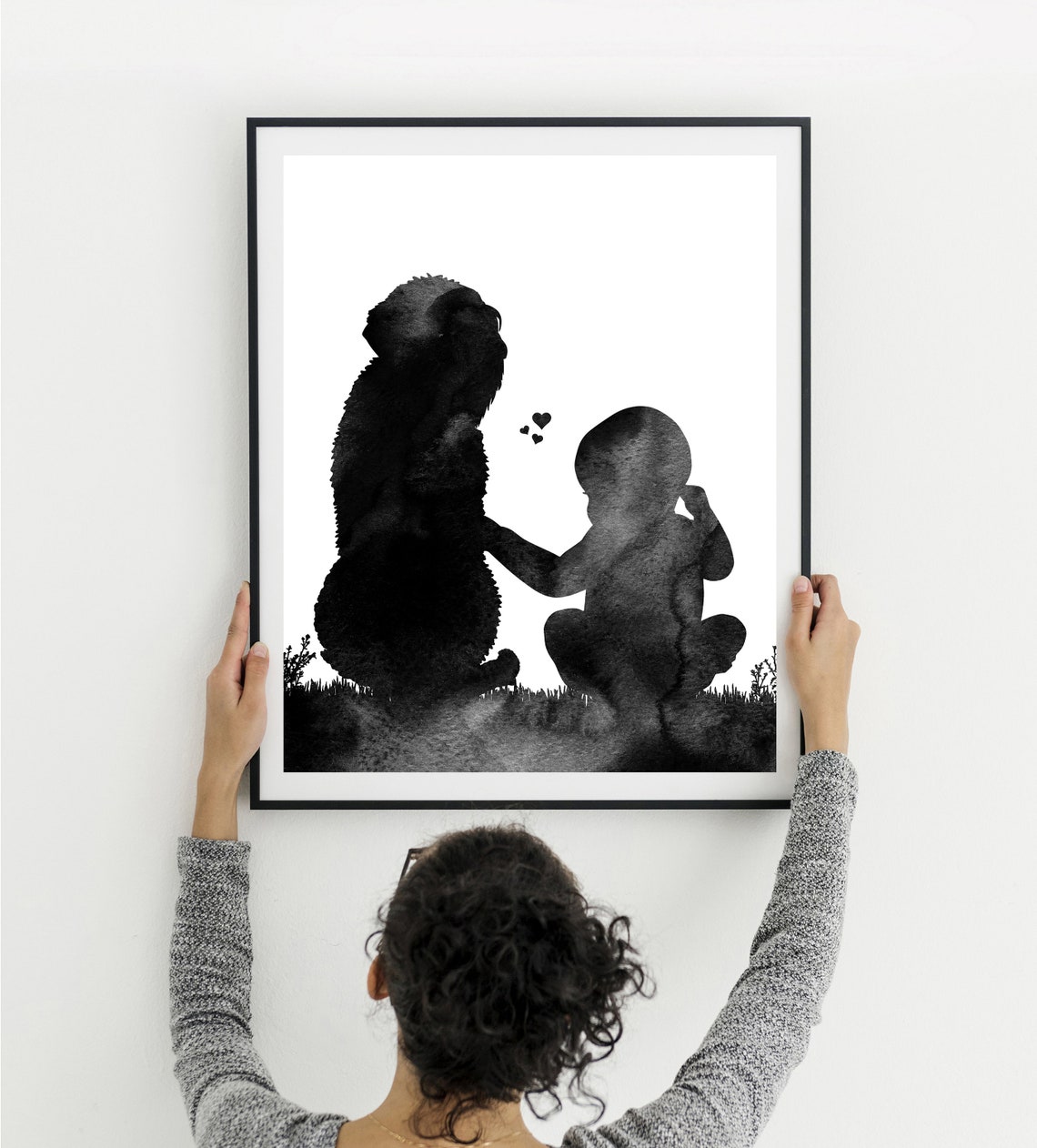 Labradoodle Wall Art Baby and Dog Art Back View Sitting Dog - Etsy