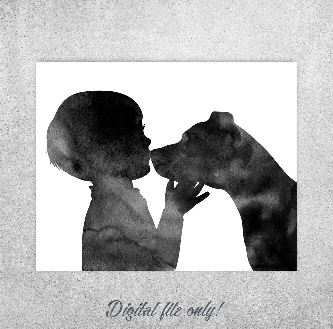 Pit Bull Print, Boy Kissing a Pitbull, Boy and Dog, Nursery Decor, Dog ...
