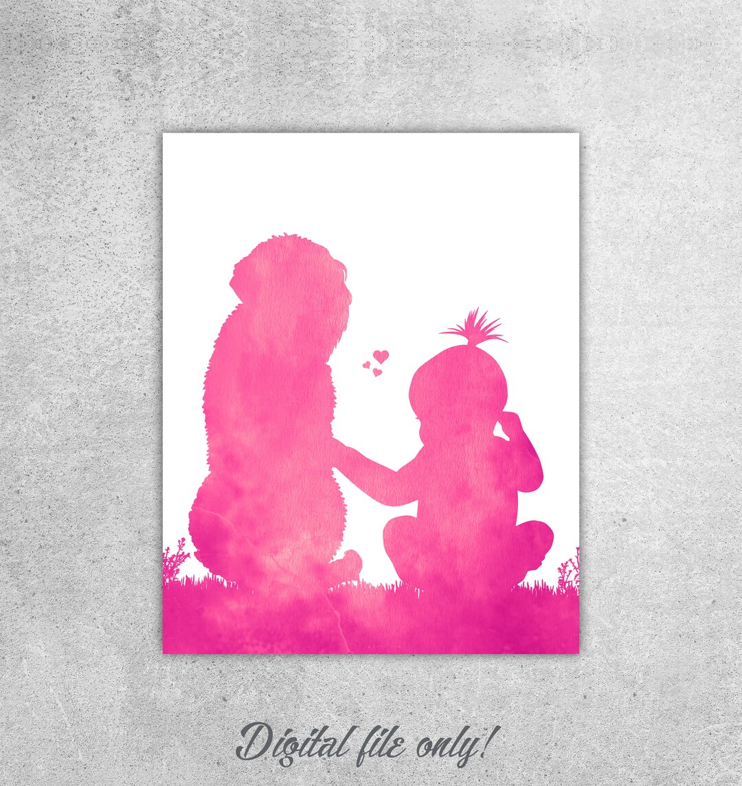 Labradoodle Wall Art, Baby and Dog Art, Back View Sitting, Dog Print ...