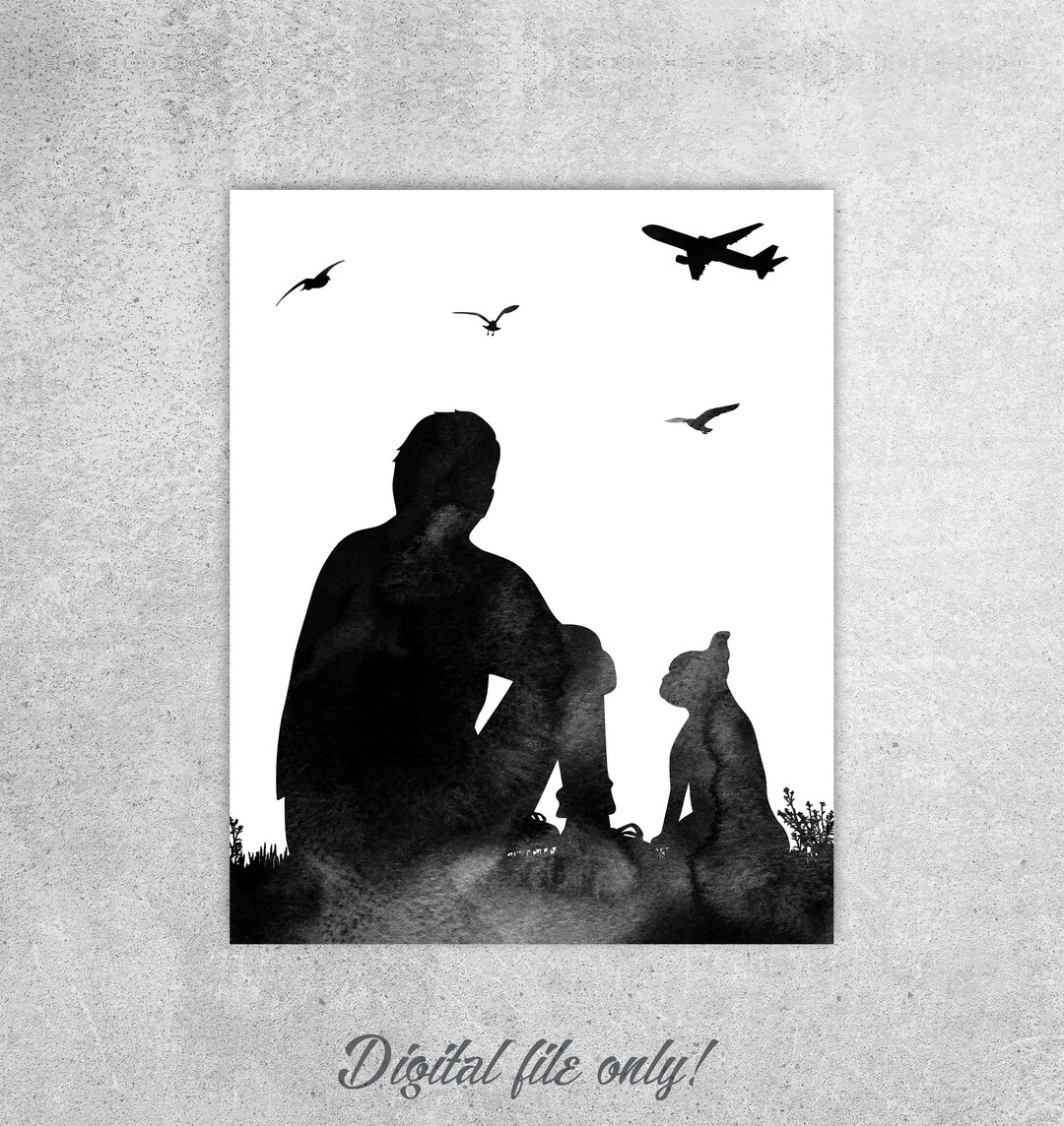 Man and Dog Art, Man and Boston Terrier, Black Watercolor, Gift for Him ...