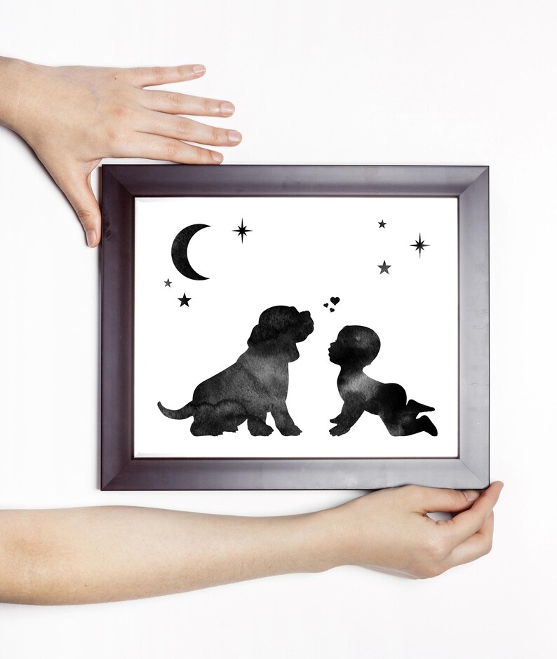 Nursery Decor, Baby and a Beagle Puppy, Baby and Dog, Watercolor, Dog ...
