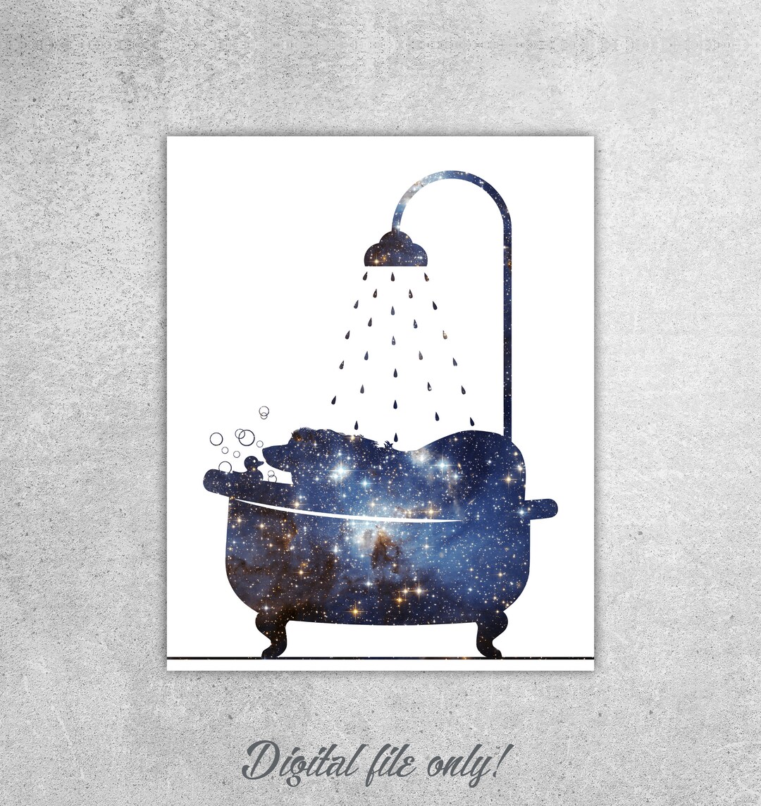 Dog Bathing, Border Collie Art Print, Dog in Tub, Bathroom Wall Art ...