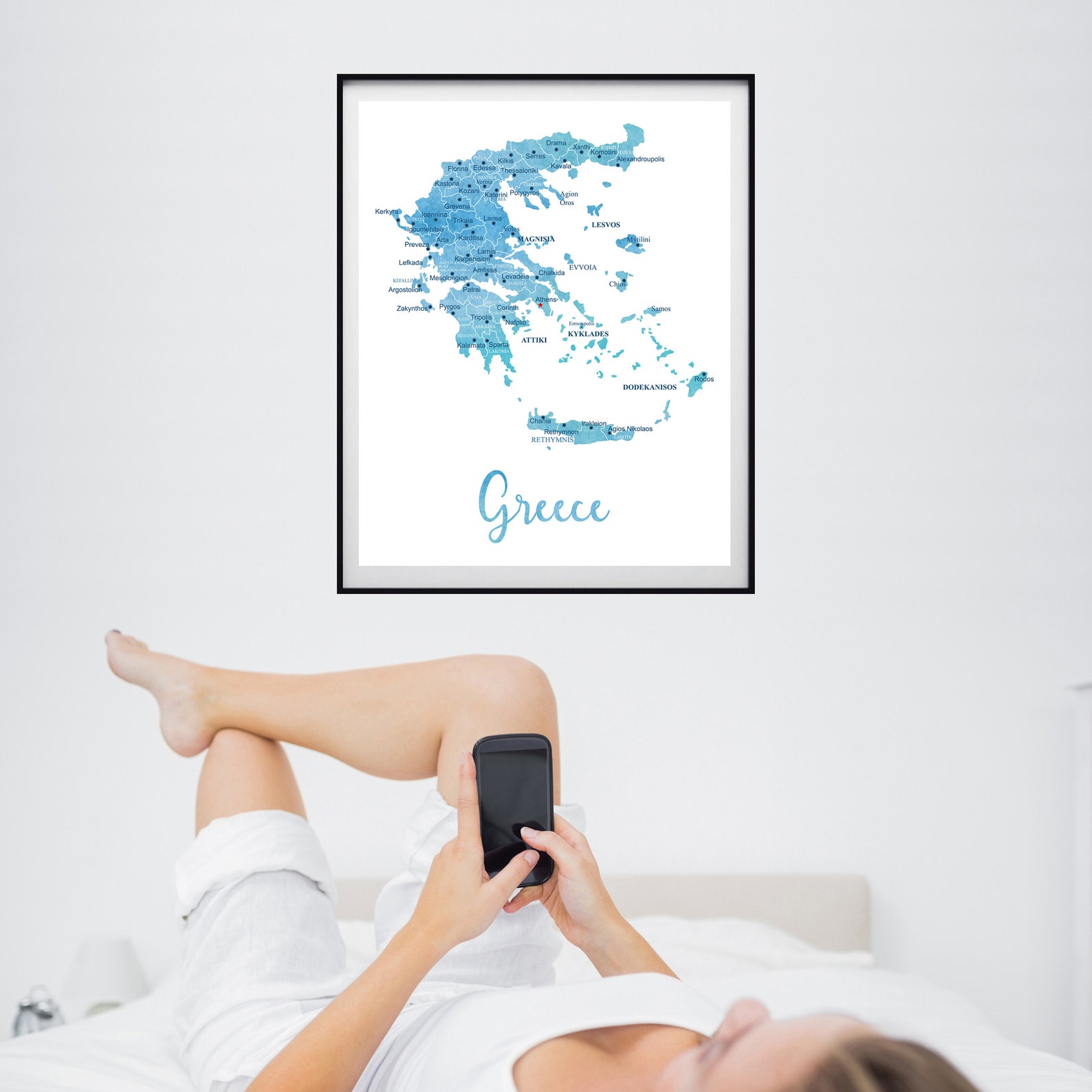 Greece Map Printable Greece Wall Art Wanderlust Gift Greece - Etsy
