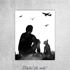 Man and Dog Art, Man and Boston Terrier, Black Watercolor, Gift for Him ...