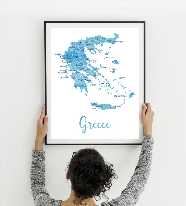 Greece Map Printable Greece Wall Art Wanderlust Gift Greece - Etsy