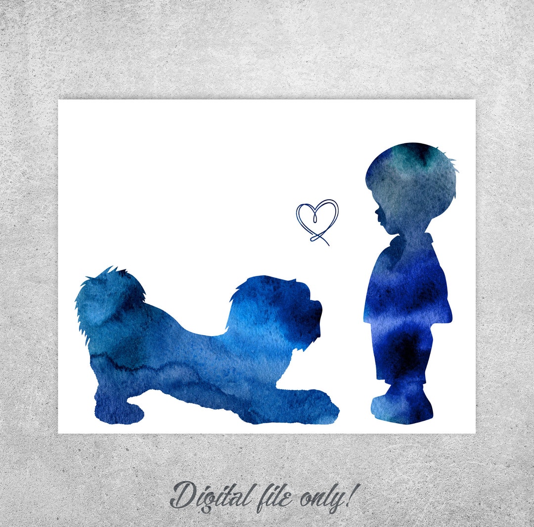 Printable Wall Art, Little Boy and Dog, Shih Tzu Dog Print, Toddler Boy ...